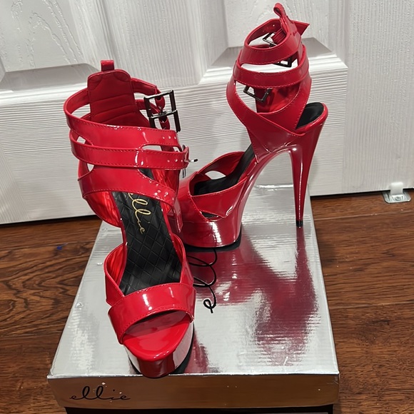 Ellie | Shoes | Red Patent Platform High Heels Clear Strap Open Toe ...